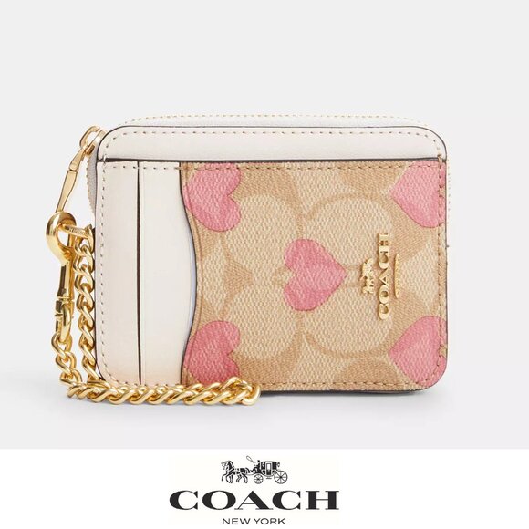 Coach | Bags | Coach Card Case Signature Canvas Heart Print | Poshmark